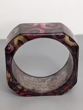 Jewelry | Vintage Hex Shaped Plum Lucite Confetti Bangle With Gold And ...